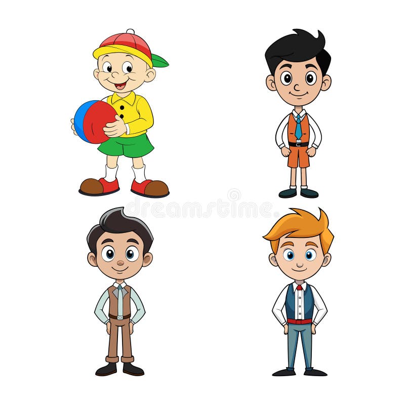 Cartoon Characters Illustration: Cute Boys in Different Styles Stock ...
