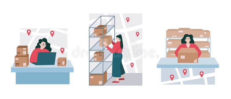 Set of Cartoon Characters of Delivery Service Workers Stock Vector ...