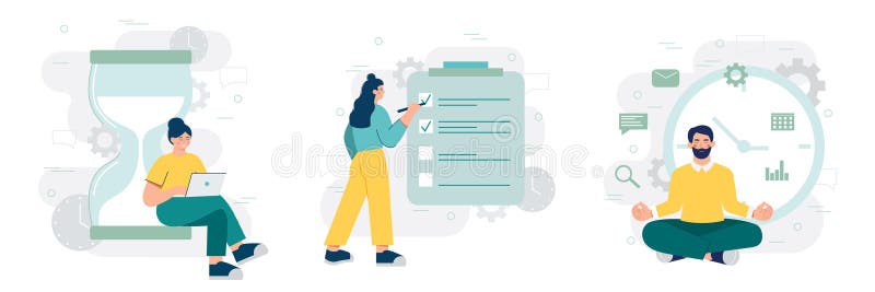 Set of Cartoon Characters Developing Effective Time Management ...