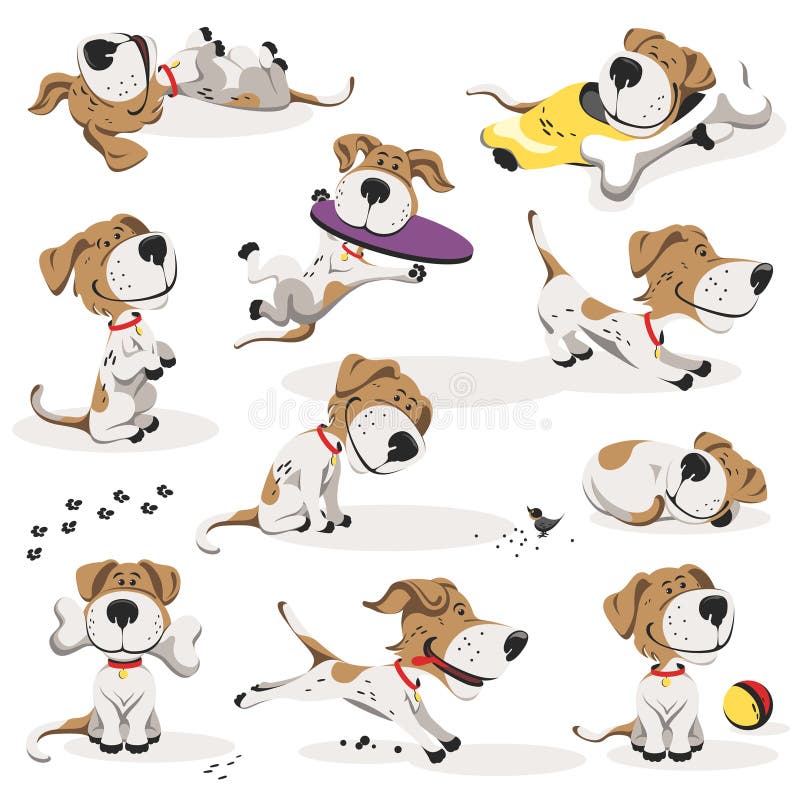 Set of Cartoon Characters - Dogs. Dogs Tricks and Action. Vector ...