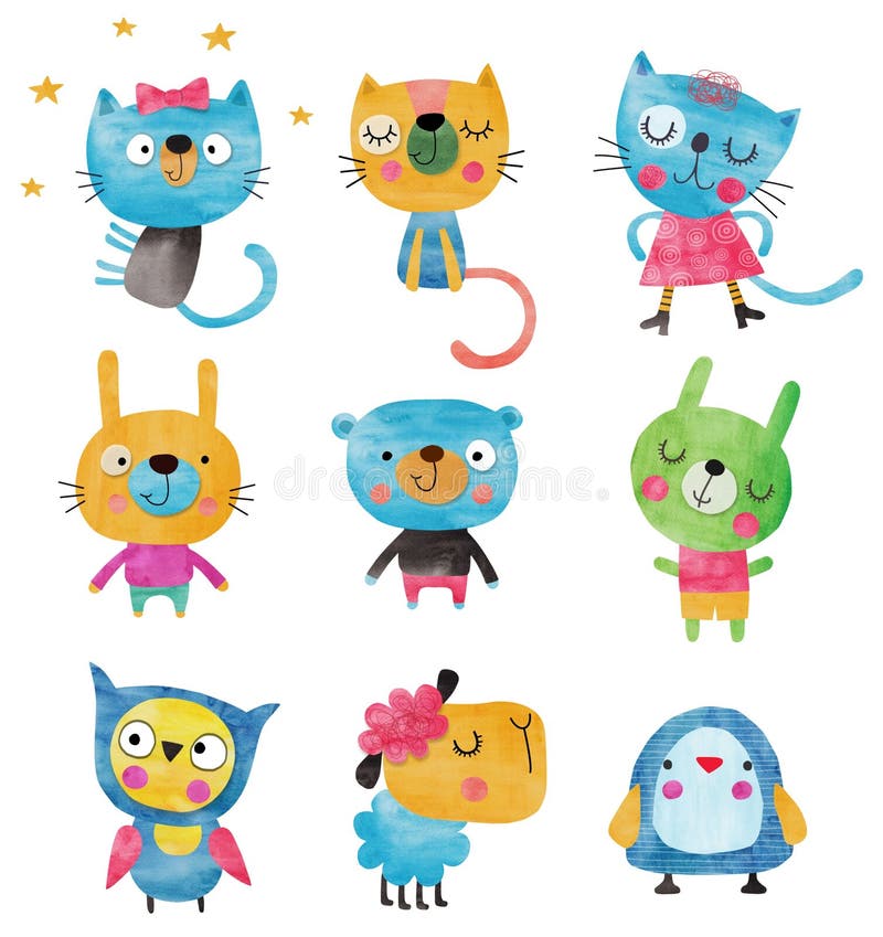Set of Cartoon Characters Over White Background Stock Illustration ...