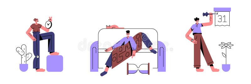 Set of Cartoon Characters Planning and Managing Their Time Stock Vector ...