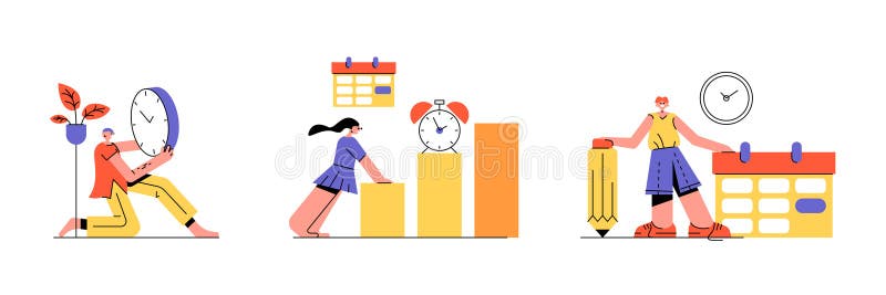 Set of Cartoon Characters Planning Their Time when Working Stock Vector ...