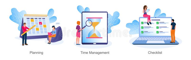 Set of Cartoon Characters Planning Their Working Schedule Stock Vector ...