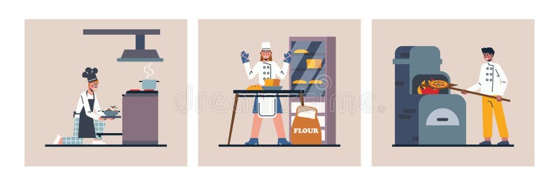 Set of Cartoon Characters of Professional Chefs at Work Stock Vector ...