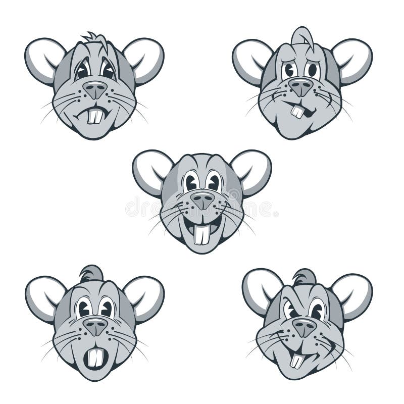 Set of Cartoon Characters of Rats with Different Facial Expressions ...