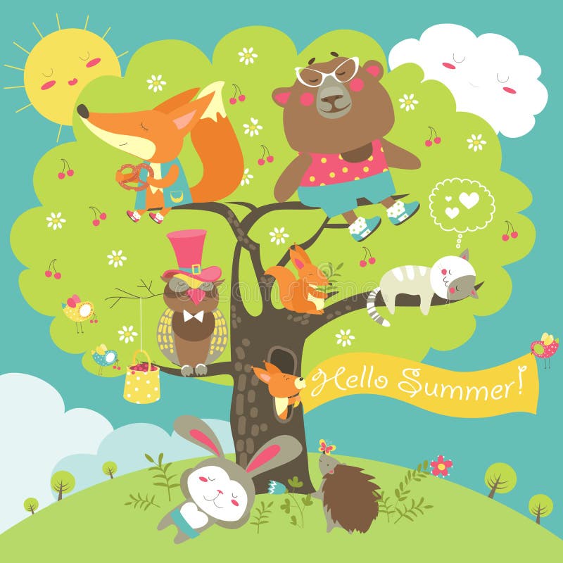 Set of Cartoon Characters and Summer Elements Stock Vector ...