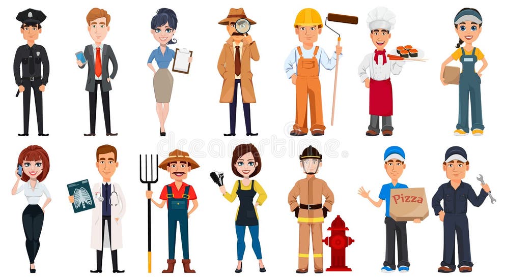 Set of Cartoon Characters with Various Occupations. Stock Vector ...