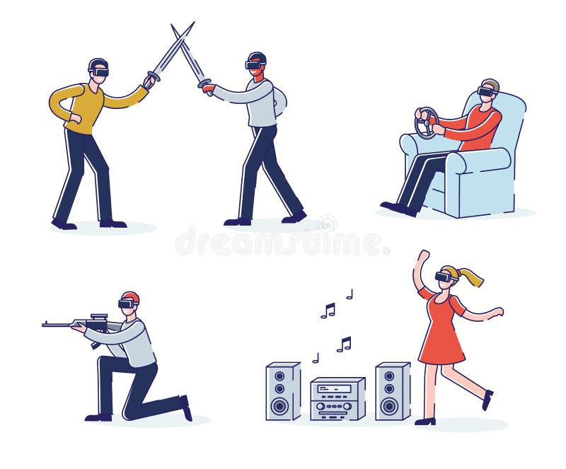 Set of Cartoon Characters Wear Vr Headset. Virtual Reality and ...