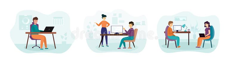 Set of Cartoon Characters Working As Programmers in Office Stock Vector ...