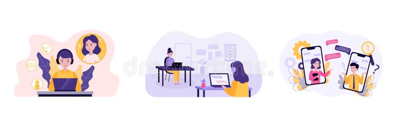 Set Cartoon Characters Working As Technical Support Operators Stock ...