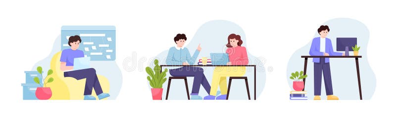 Set of Cartoon Characters Working Together in Office Stock Vector ...