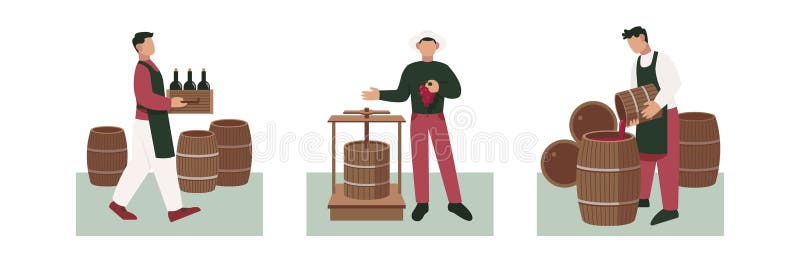 Set of Cartoon Characters of Young People Engaged in Wine Production ...