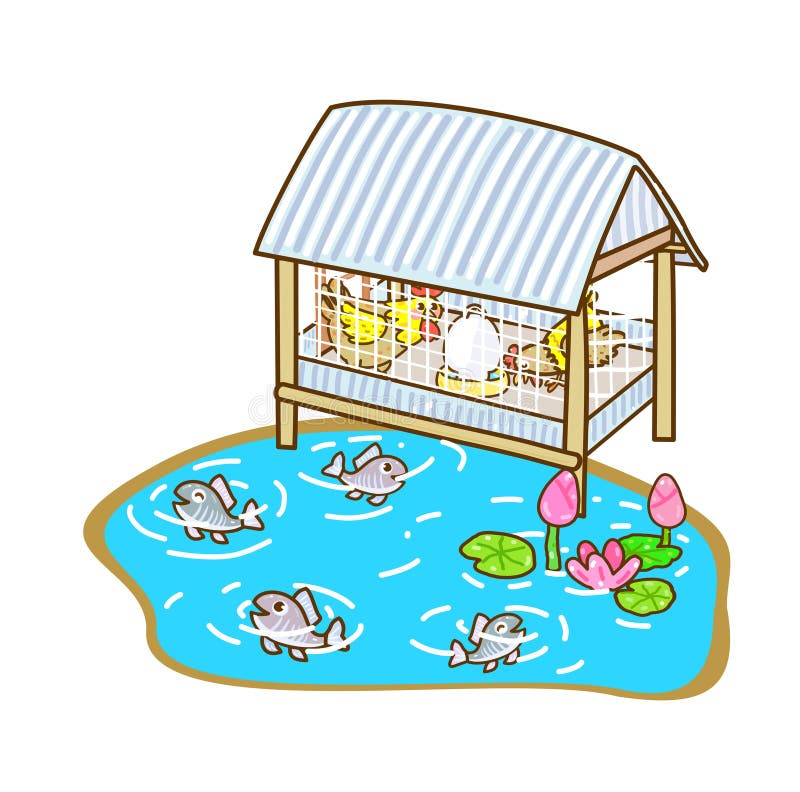 Set Cartoon Chicken and Fish Character Vector. Stock Illustration ...