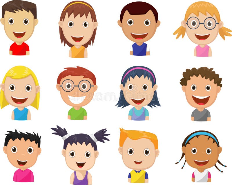 Set of Cartoon Children S Faces Stock Vector - Illustration of contour ...
