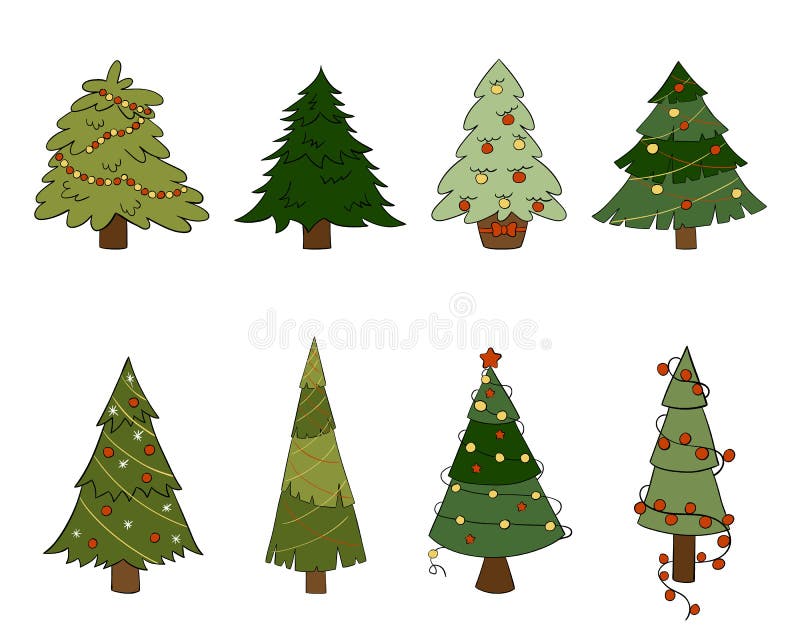 A Set of Cartoon Christmas Trees. Vector Illustration Stock Vector ...