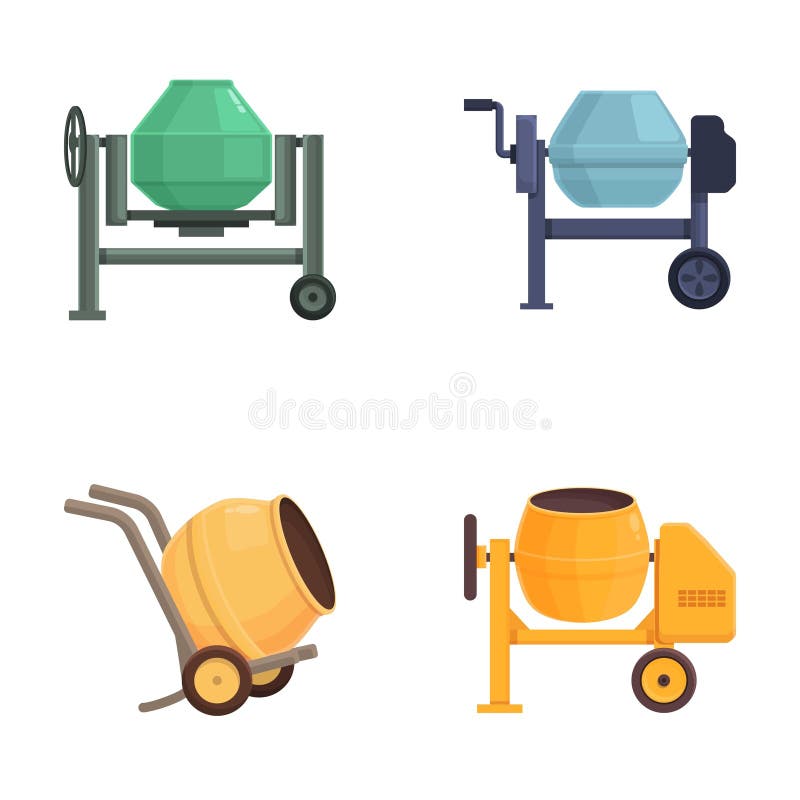 Set of Cartoon Concrete Mixers Stock Vector - Illustration of portable ...