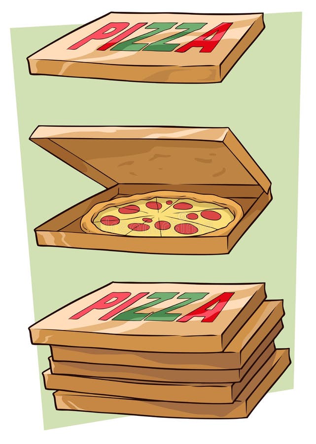 Set of Cartoon Cool Pizza and Box Stock Vector - Illustration of ...