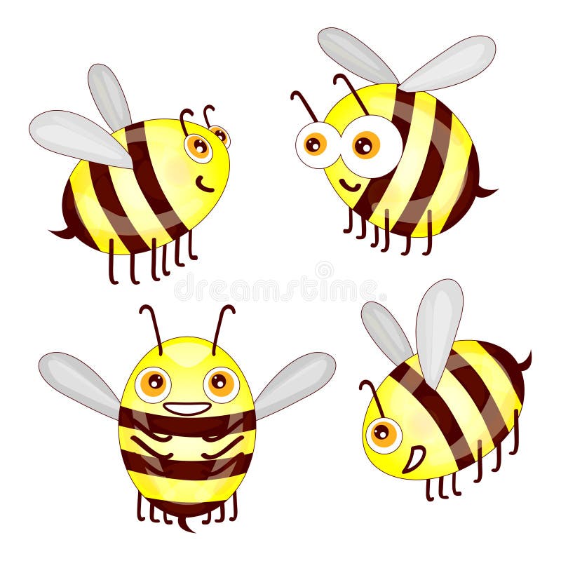 Set Cartoon Cute Bees Isolated On White Background Stock Vector ...