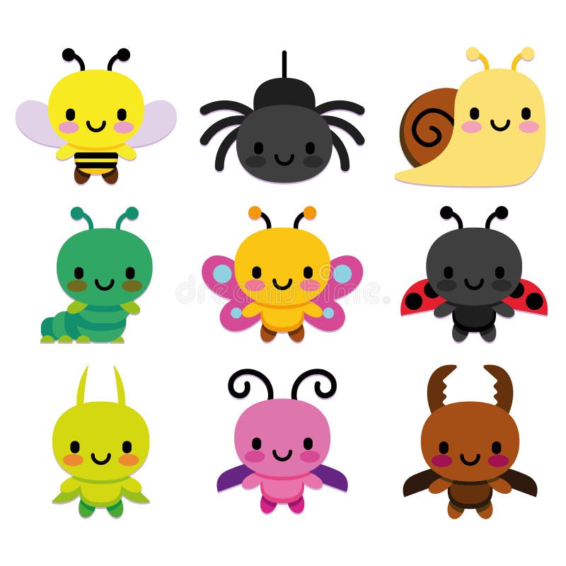 Set of Cartoon Cute Bugs Isolated Stock Illustration - Illustration of ...