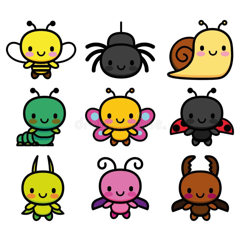 Set of Cartoon Cute Bugs Isolated Stock Illustration - Illustration of ...