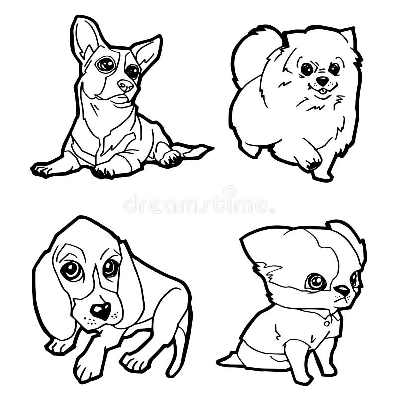 Set of Cartoon Cute Dog Coloring Page Vector Stock Vector ...