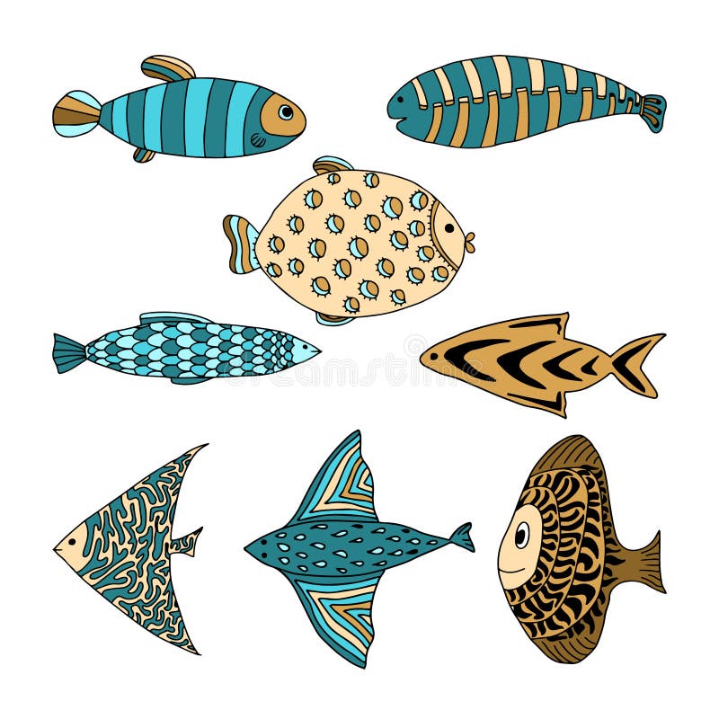 Set of Cartoon Decorative Fish Stock Vector - Illustration of flat ...