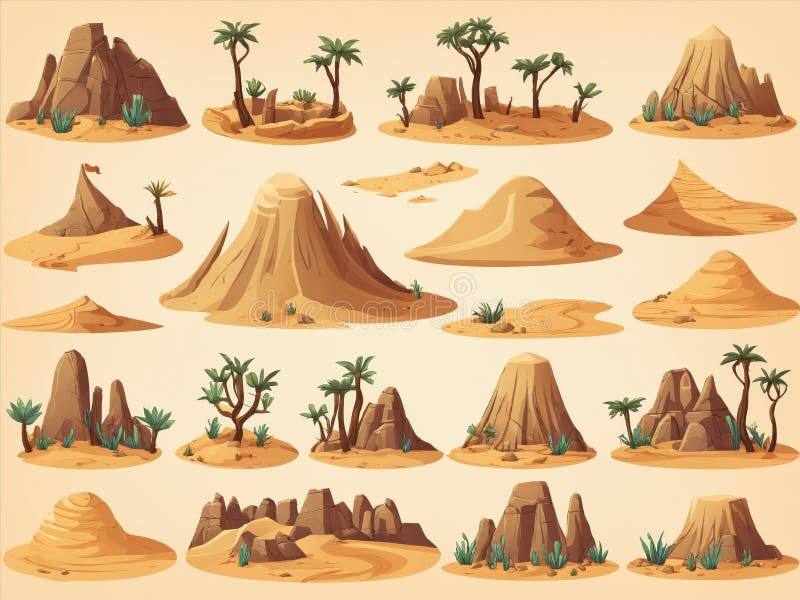 Set of Cartoon Desert Landscape Elements Stock Illustration - Illustration of asset, game: 339481091