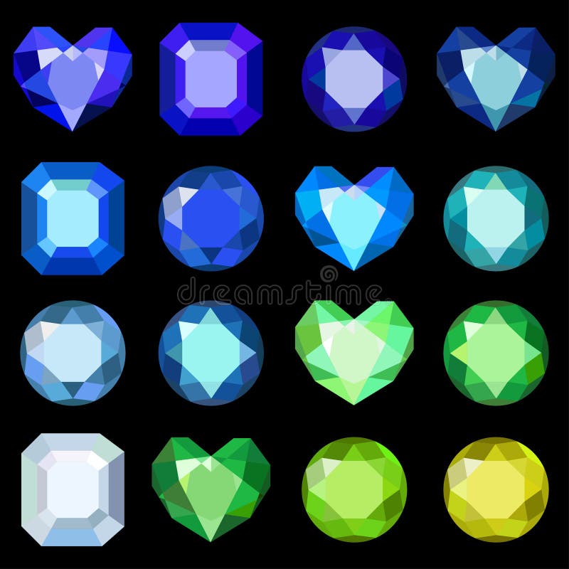 Set of Cartoon Different Color Crystals, Gemstones, Gems, Diamonds ...