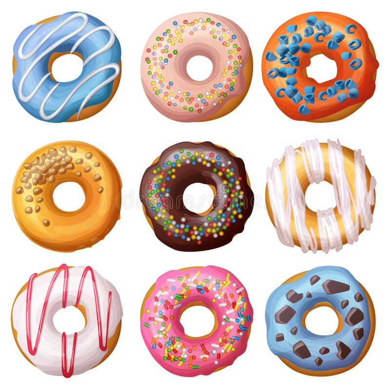 Set of Cartoon Donuts Isolated on White Background Stock Vector ...