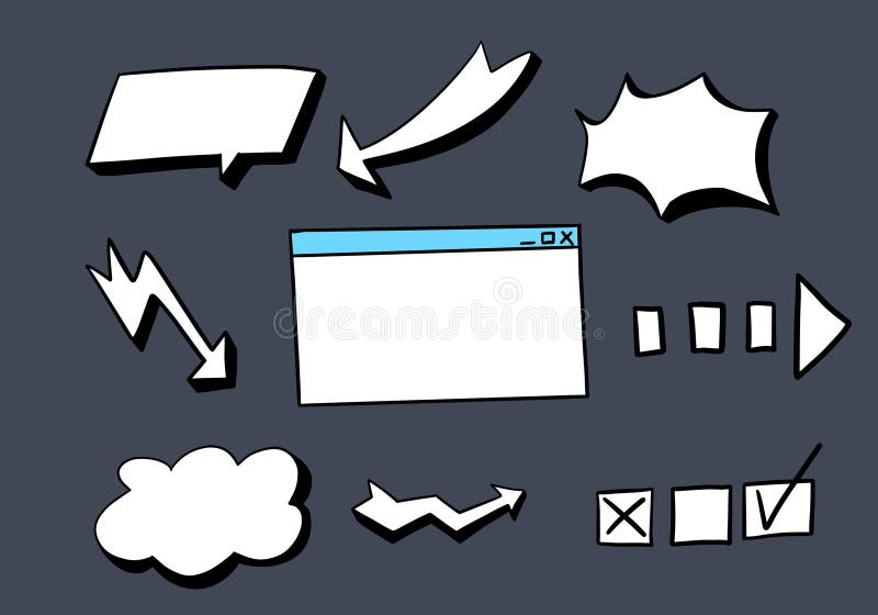 Set of Cartoon Doodle Arrows and Speech Bubbles, Vector Illustration ... Set of Cartoon Doodle Arrows and Speech Bubbles, Vector Illustration ...