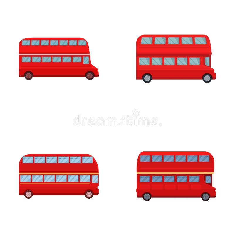 Set of Cartoon Double Decker Buses Stock Vector - Illustration of ...