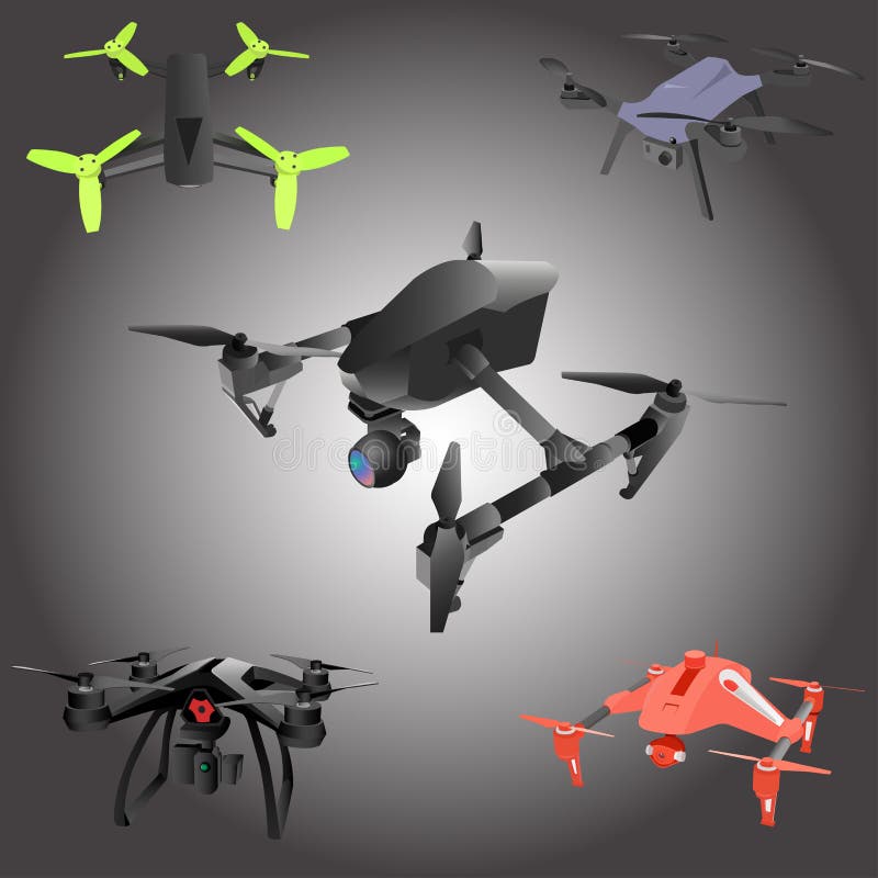 Set of Cartoon Drones. Isometric. Vector Illustration. Stock Vector ...