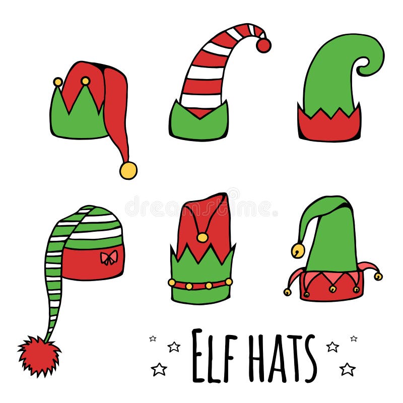Set of cartoon elf hats. stock vector. Illustration of element - 106624874