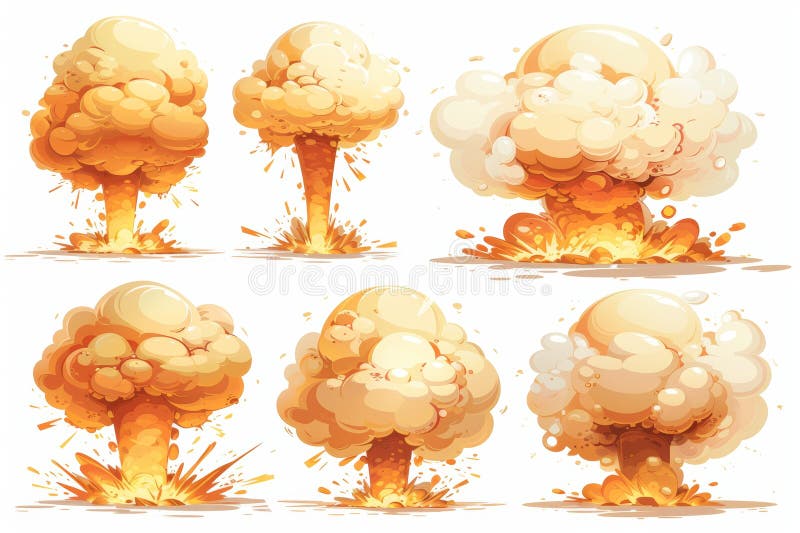 Set of Cartoon Explosion Effects with Smoke. Comic Book Style ...
