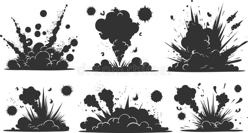 Set of Cartoon Explosion Illustrations with Smoke and Dynamic Effects ...