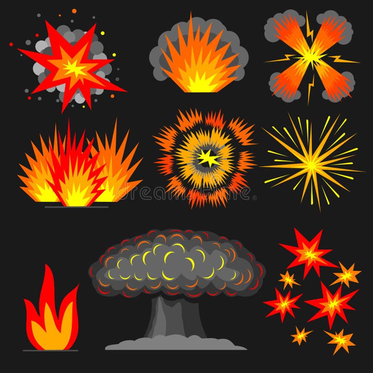 Set cartoon explosions. stock vector. Illustration of weapons - 63177089