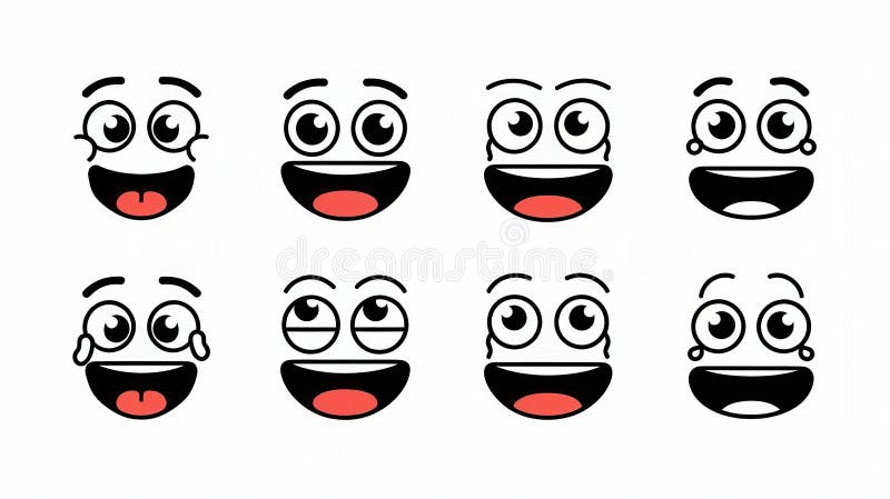 A Set of Cartoon Faces with Different Expressions, Including a Smile, a ...