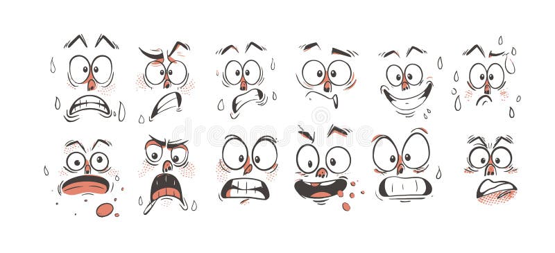 Set of Cartoon Faces. Expressive Eyes and Mouth Comic Emotions Stock ...