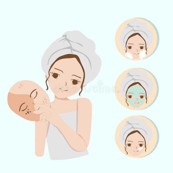 Set Cartoon about Facial Skin Problem Stock Illustration - Illustration ...