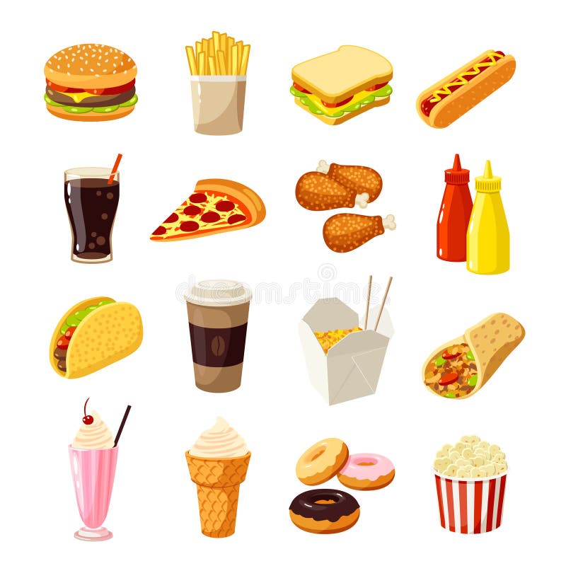 Set of Cartoon Fast Food. Vector Illustration, Eps10, Isolated on White ...