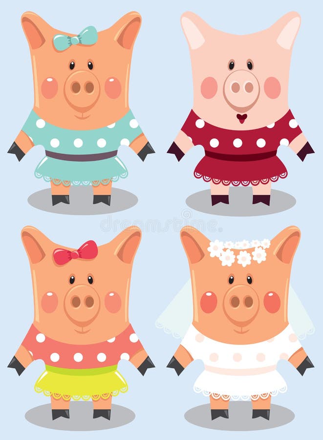 Set of cartoon female pigs stock vector. Illustration of funny - 21792459