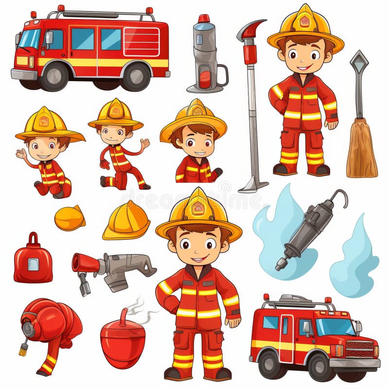 Set of Cartoon Fireman Element, Vector Illustration Stock Illustration ...