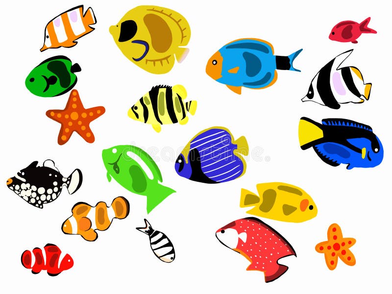 Set of Cartoon Fish. Collection of Cute Colored Fish Stock Illustration ...