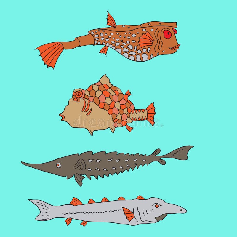 Cartoon Fish in Water with Sand, Stones and Shells Stock Vector ...