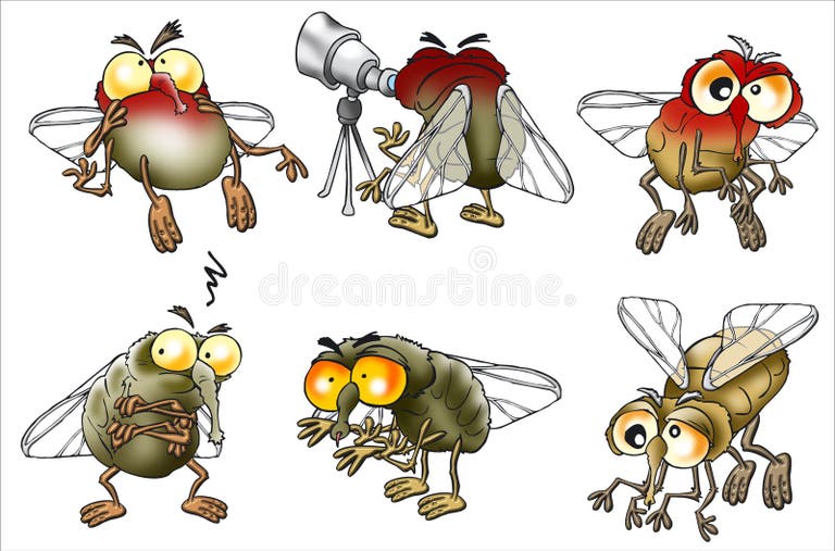Funny Flies Set Cartoon Illustration Stock Illustrations – 269 Funny ...
