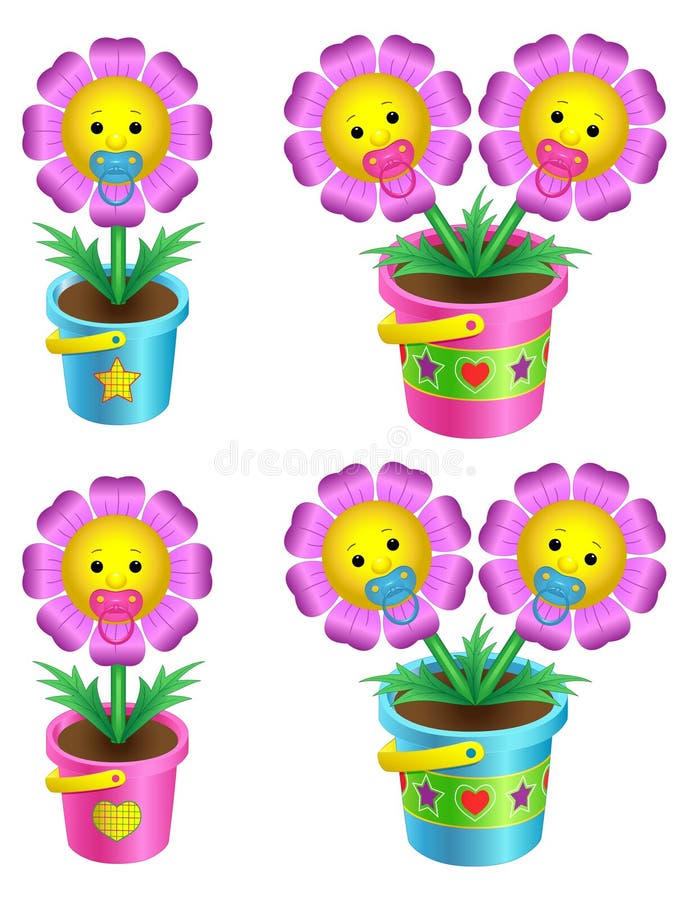 Set Of Cartoon Flowers In Pots Stock Vector - Illustration of flower ...