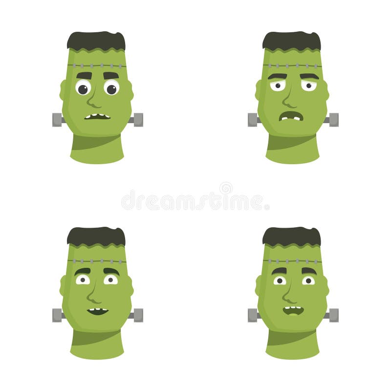 Set of Cartoon Frankenstein& X27;s Monster Faces with Expressions Stock ...