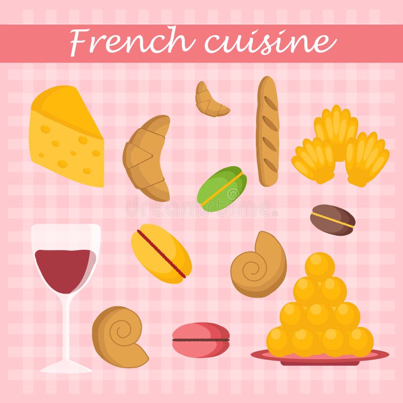 Set of Cartoon French Food Objects Stock Vector - Illustration of ...