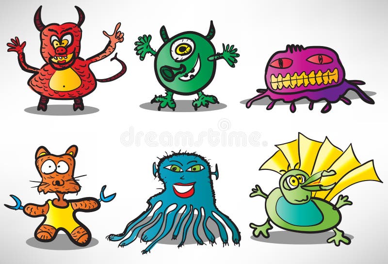 Cute Cartoon Monsters Vector Set Of Cartoon Monsters Ghost Goblin
